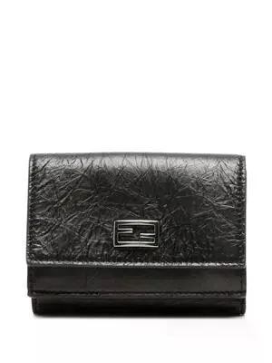 Fendi Ff Logo Crinkled Leather Wallet - Black