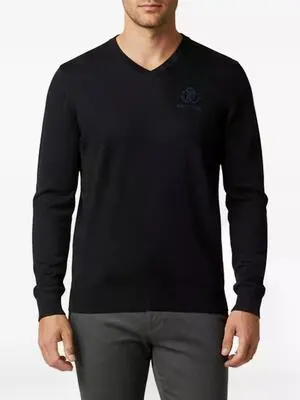 Roberto Cavalli Logo Embroidered Fine-knit Sweater - Blue