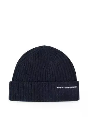PIQUADRO Ribbed-knit Turn-up Brim Beanie Hat - Blue