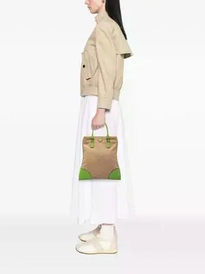 Prada 2000-2013 Cinghiale Trimmed Canvas Canapa Tote Bag