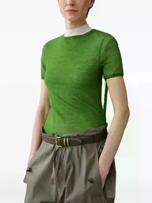 LESS Knitted Top With Short Sleeves And Round Neck - Green