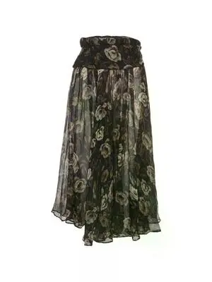 Magda Butrym Floral-print Silk Midi Skirt - Black