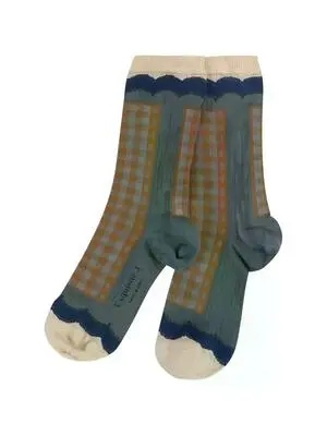 EXQUISITE J Check-pattern Ribbed Socks