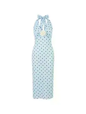 Sleeper Jardin Polka-dot V-neck Midi Dress - Blue