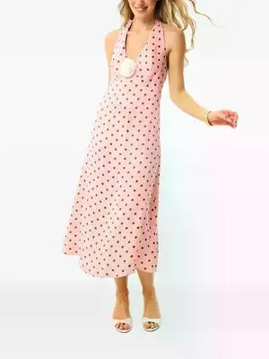 Sleeper Jardin Polka-dot Halterneck Midi Dress
