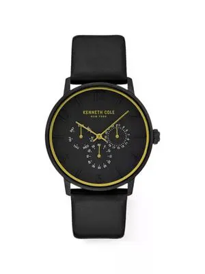 KENNETH COLE New York Leather 42mm Watch - Black