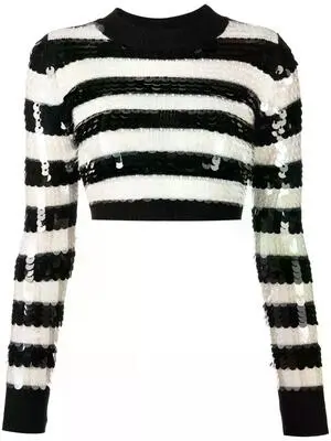 Monse Sequin Striped Cropped Jumper - Black