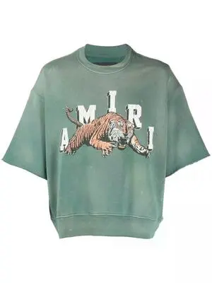 Amiri Vintage Ss Tiger-print Short-sleeve Sweatshirt - Green
