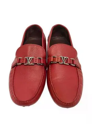 LOUIS VUITTON Grained Leather Loafers With Plaque