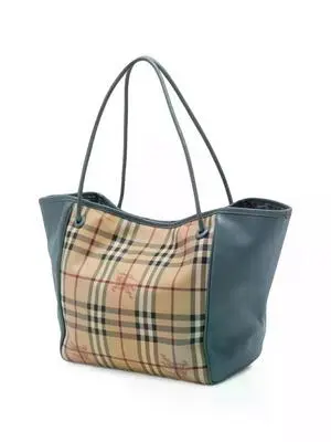 Burberry 2000-2017 Small Haymarket Check Coated Canvas And Calfskin Canterbury Tote Bag - Blue