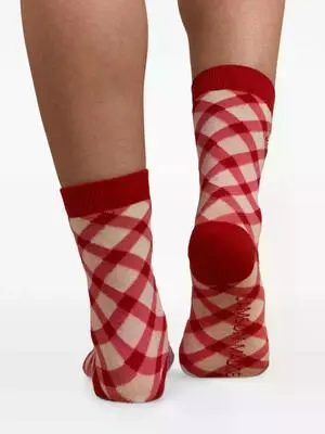 DAMSON MADDER Gingham Pattern Embroidered Socks - Red