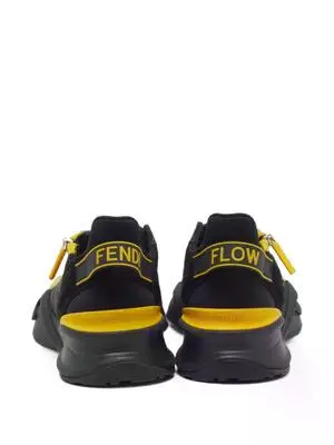 Fendi Flow Ff Fabric And Leather Low-top Sneakers - Black