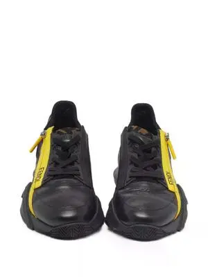 Fendi Flow Ff Fabric And Leather Low-top Sneakers - Black
