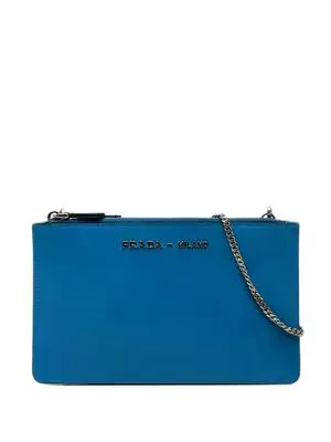 Prada 2010-2026 City Calf Double Zip Crossbody Bag - Blue