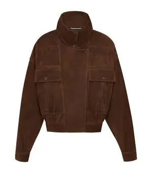 Saint Laurent Suede Funnel Neck Bomber Jacket