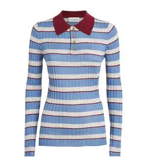 Brandon Maxwell Silk-cashmere Stripe Joni Polo Shirt
