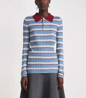 Brandon Maxwell Silk-cashmere Stripe Joni Polo Shirt