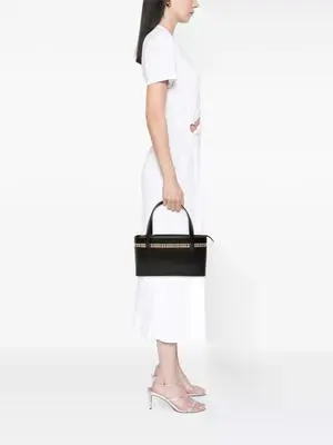 Burberry 2000-2017 House Check Canvas Trimmed Leather Handbag - Black