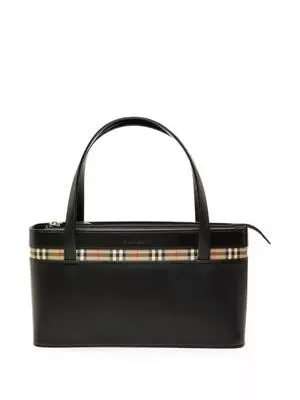 Burberry 2000-2017 House Check Canvas Trimmed Leather Handbag