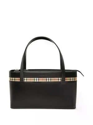 Burberry House Check Trimmed Leather Handbag - Black