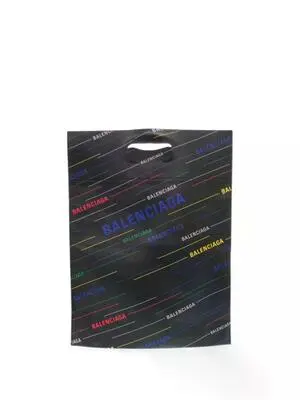 Balenciaga 2010-2026 Calfskin Allover Logo Shopper Tote Bag - Black