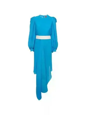 Solace London Belted Asymmetric Dress - Blue
