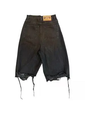 SECND SLF Distressed Paint-splatter Denim Shorts