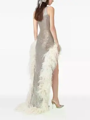 Giuseppe Di Morabito Feather-trim Rhinestone-embellished Maxi Dress