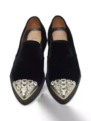 Miu Miu Velvet Crystal Embellished Smoking Loafers - Black