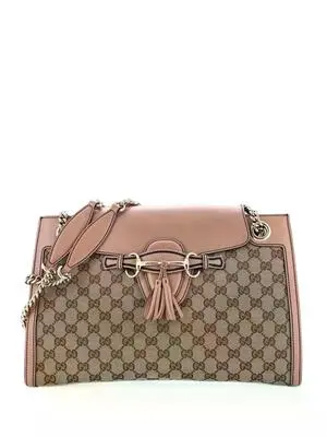 Gucci Emily Chain Flap Gg Canvas And Leather Large Shoulder Bag - Neutrals