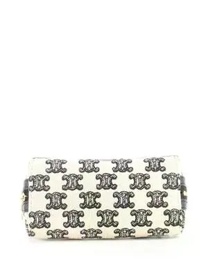 Celine Zip Around Chain Triomphe Canvas Clutch Bag
