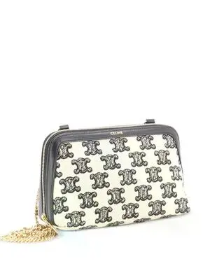Celine Zip Around Chain Triomphe Canvas Clutch Bag
