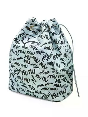 Miu Miu 2010-2026 Printed Canvas Drawstring Pouch Bucket Bag