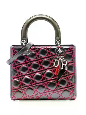 Dior 2011 Anselm Reyle Medium Metallic Lambskin Cannage Lady Satchel - Grey