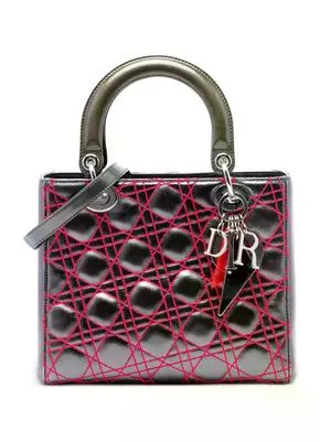 Dior Medium Metallic Lambskin Cannage Lady Satchel - Grey