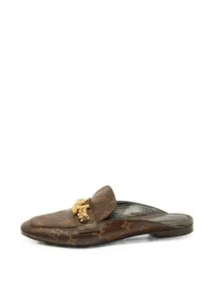 LOUIS VUITTON Monogram Canvas Mules With Gold-tone Chain Link