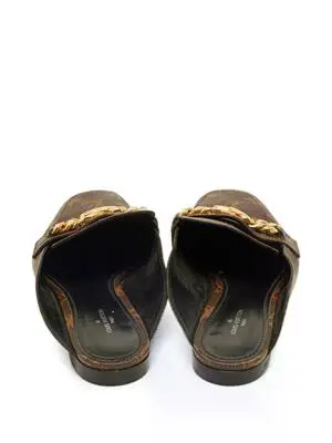 LOUIS VUITTON Monogram Canvas Mules With Gold-tone Chain Link