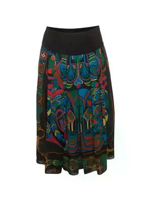 Hermès Printed Pleated Midi Skirt - Black