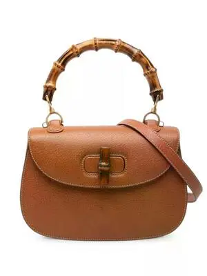 Gucci 20th Century Grained Calfskin Bamboo Night Satchel - Brown