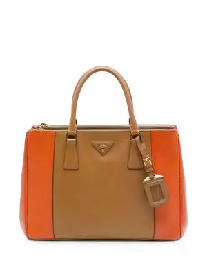 Prada 2010-2026 Medium Bicolor Saffiano Lux Galleria Double Zip Satchel - Brown
