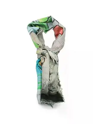 TALKING WALLS Graphic-print Frayed Scarf - Grey