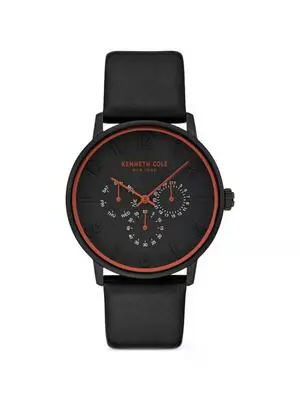 KENNETH COLE Multi-function Leather Strap 42mm Watch - Black