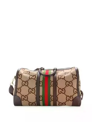 Gucci Savoy Web Convertible Duffle Bag Jumbo Gg Canvas Large Travel Bag - Brown