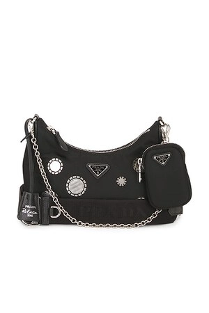Prada Sequin Polka Dot Re-edition 2005 Re-nylon Shoulder Bag - Black