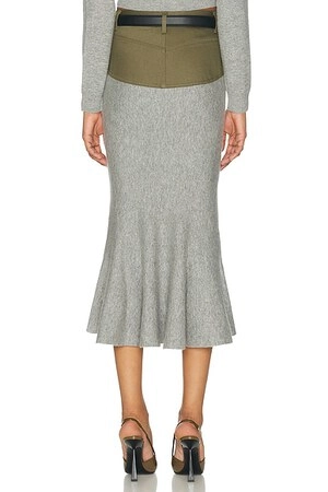 SELF-PORTRAIT Knit Khaki Denim Insert Midi Skirt