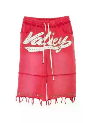 VALE FOREVER Stud-embellished Frayed Shorts - Red