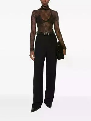 Imperial Floral-lace Roll-neck Top - Brown