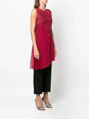 Alberta Ferretti Sleeveless Silk Blouse With Floral Embroidery
