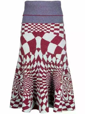 Stella McCartney Geometric-knit Flared A-line Skirt - Blue