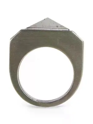 Rick Owens Hollywood Pyramid Ring In Brushed Palladium And Rock Crystal - Silver